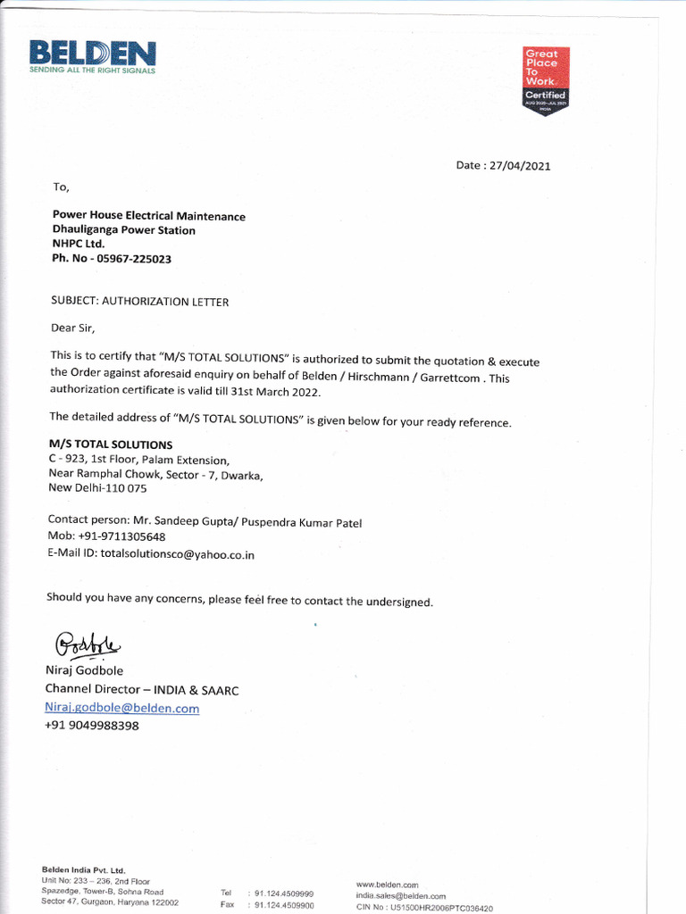 Total Solutions_Authorization letter | PDF