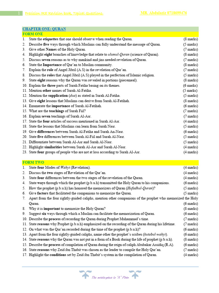 Precision Ire Topical Questions | PDF | Surah | Hadith