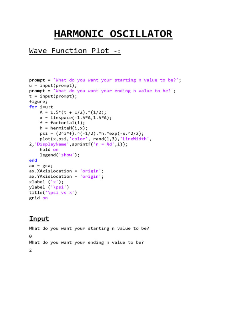 HARMONIC OSCILLATOR Plot | PDF