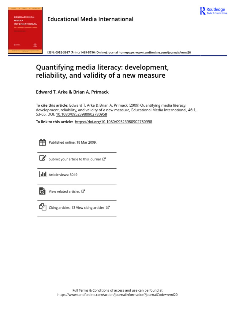 Quantifying Media Literacy Development Reliability and Validity of A ...