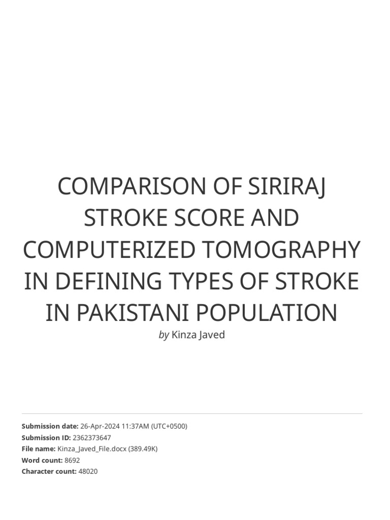 Comparison of Siriraj Stroke Score and Computerized Tomography in ...