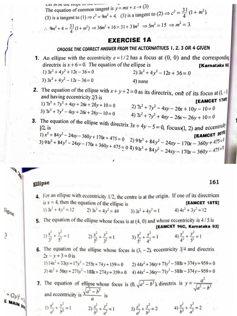 Ellipse Assignment (EAPCET) | PDF