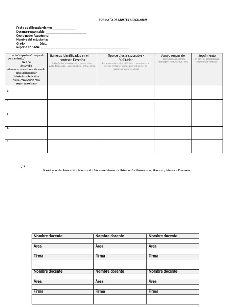 FORMATO IMPRIMIR AJUSTES RAZONABLES | PDF | Maestros | Educación de la ...