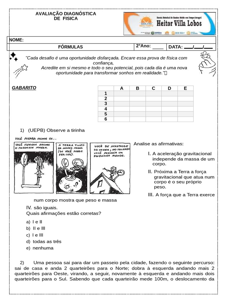 Avaliação Bimestral Fisica 1anos | PDF