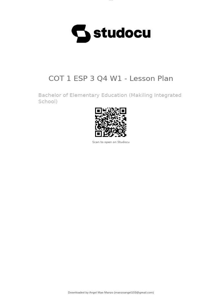 Cot 1 Esp 3 q4 w1 Lesson Plan | PDF