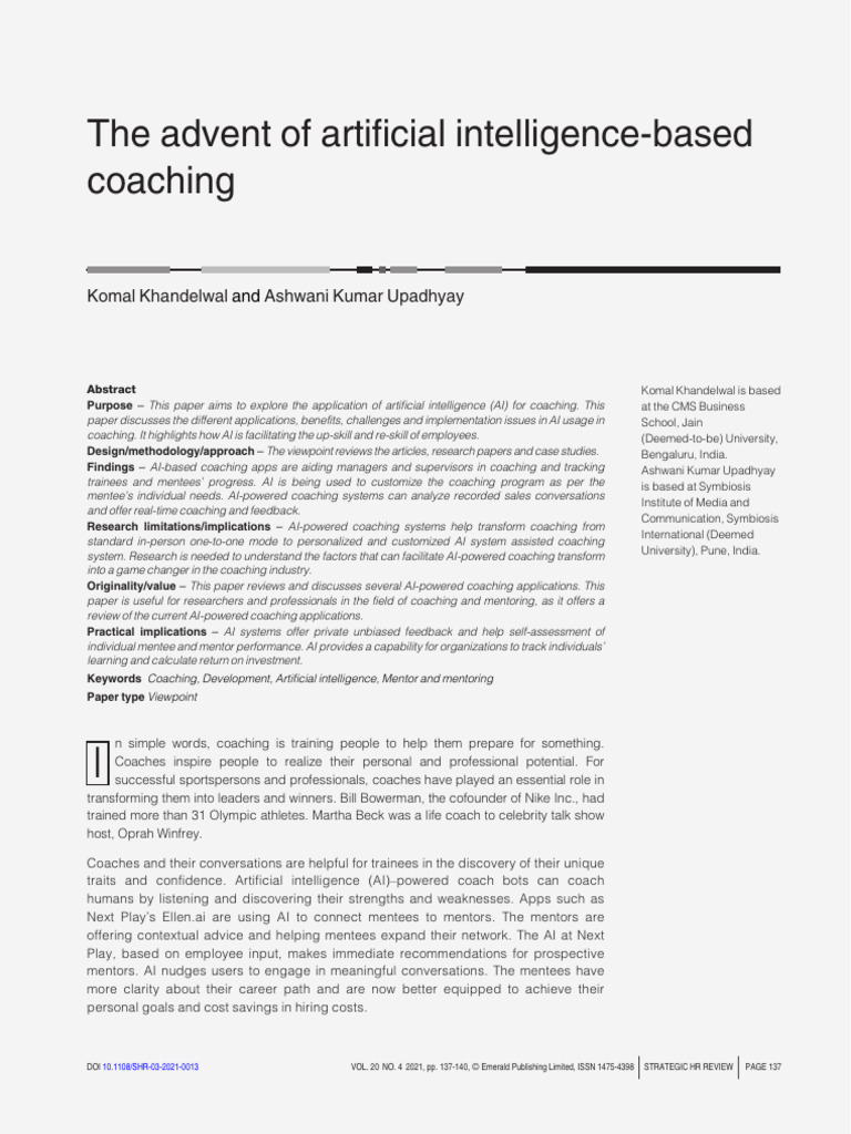 The Advent of Artificial Intelligence-Based | PDF | Mentorship ...