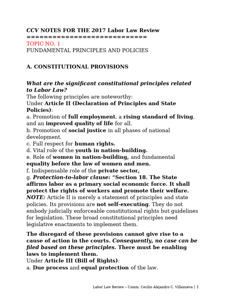CCV_NOTES_on_Labor_Law_Review | PDF | Justice | Crime & Violence