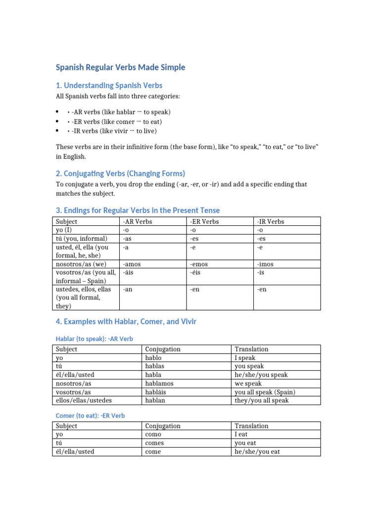 Spanish Regular Verbs | PDF | Grammatical Conjugation | Language Families