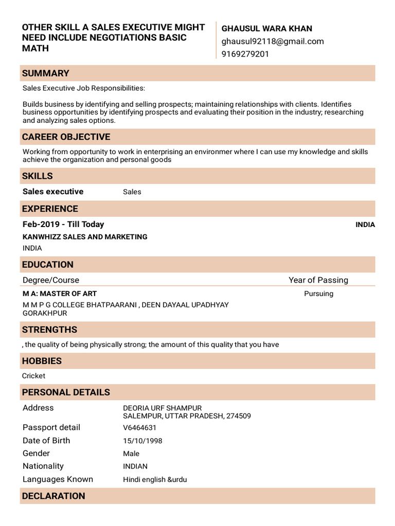 Resume Ghausul Wara Khan Format6 | PDF