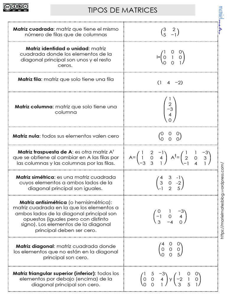 Tipos y Propiedades de Matrices | PDF | Matriz (Matemáticas ...