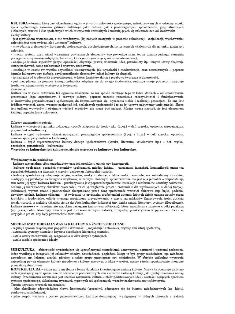 Socjologia Ogólna 2 - Kultura I Jej Rola W Życiu Społecznym | PDF