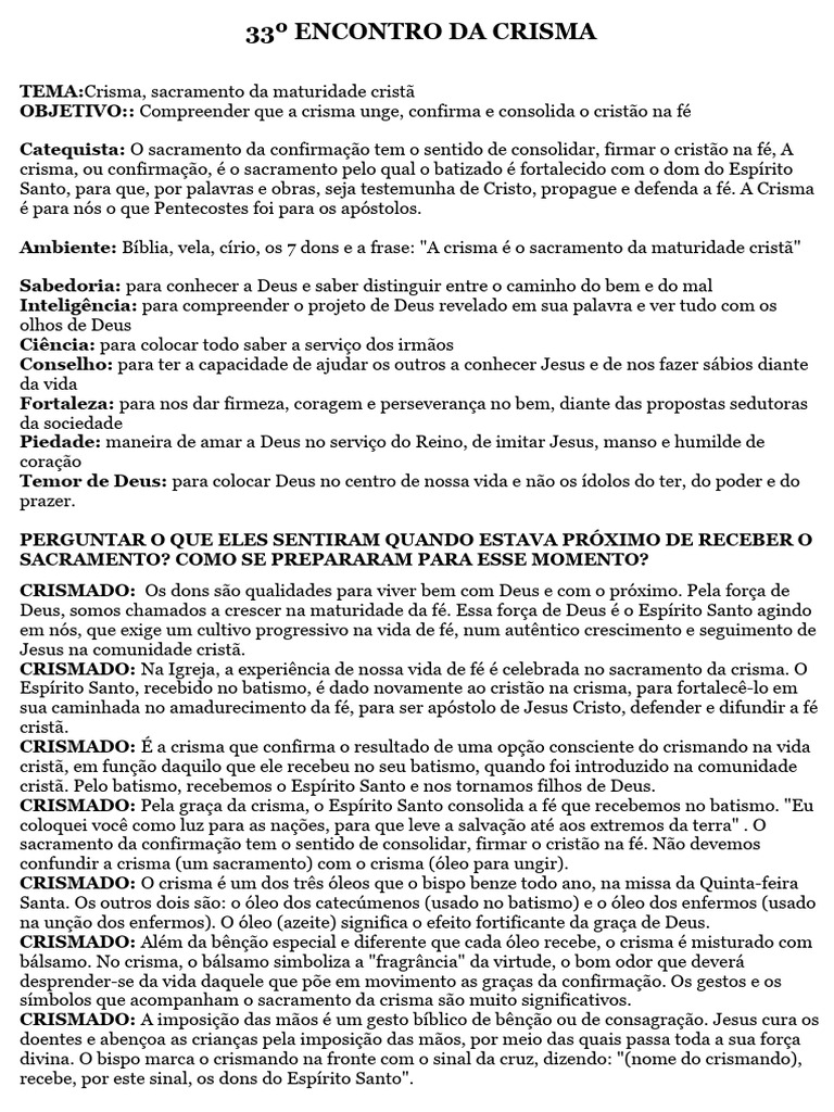 33º Encontro Da Crisma | PDF | Batismo | Sacramentos