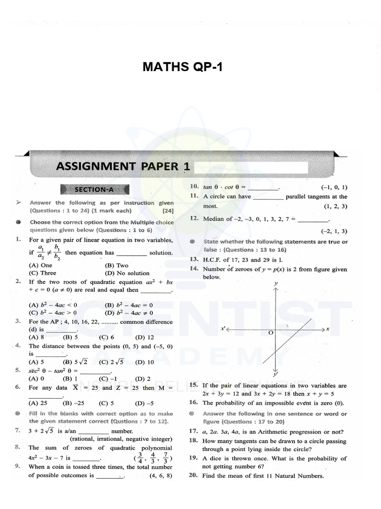 10them Maths (B) QP-1 | PDF