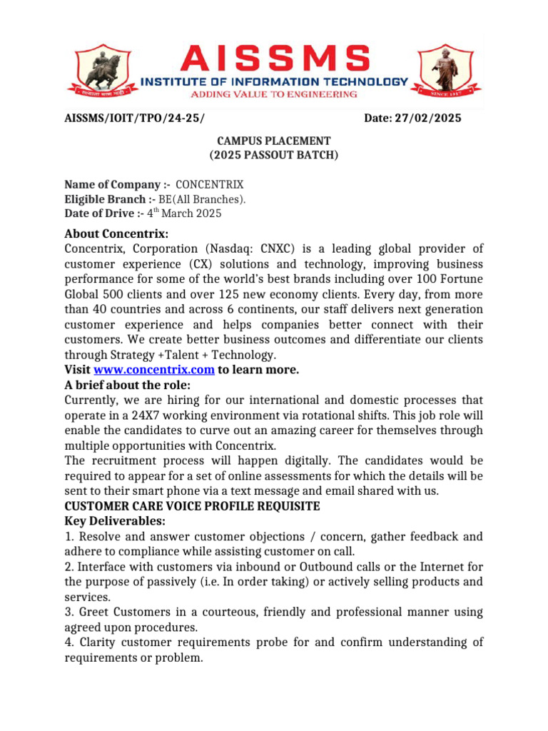 Concentrix Campus Placement Drive 2025 | PDF | Communication | Human ...