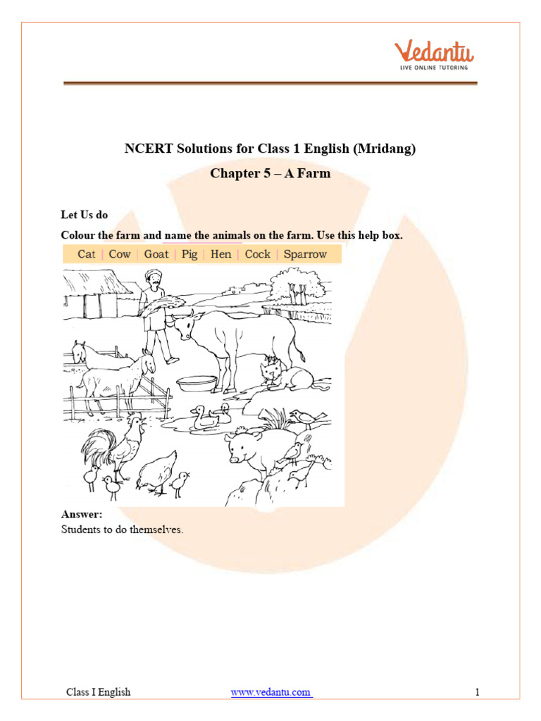 NCERT Solutions For Class 1 English Chapter 5 A Farm - FREE PDF ...