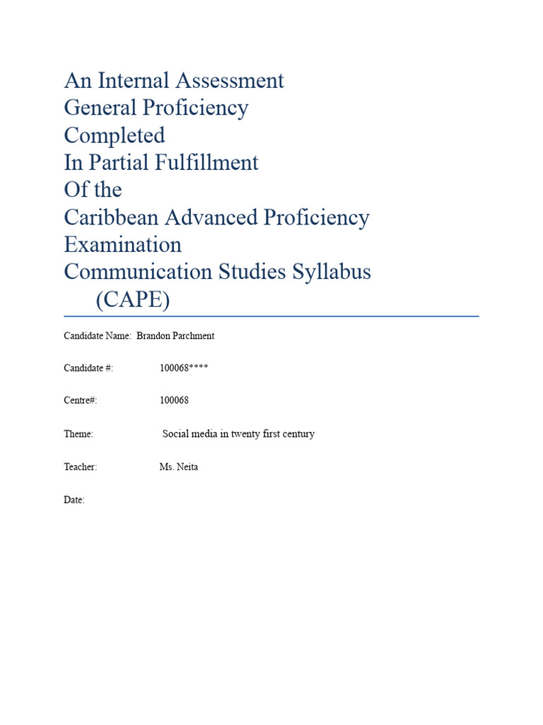 Brandon Parchment - Communication Studies Internal Assessment First ...