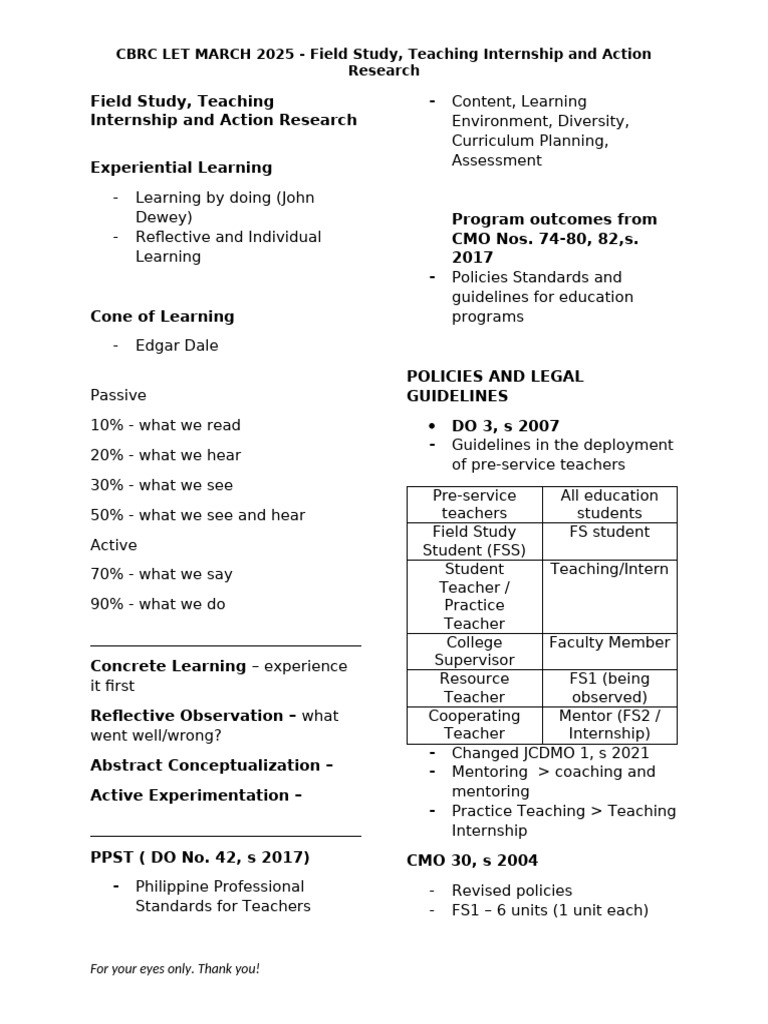 Field Study Teaching Internship and Action Research | PDF | Classroom ...