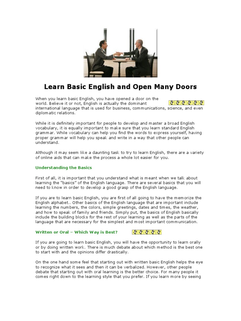 Learn Basic English and Open Many Doors | PDF | English Language ...