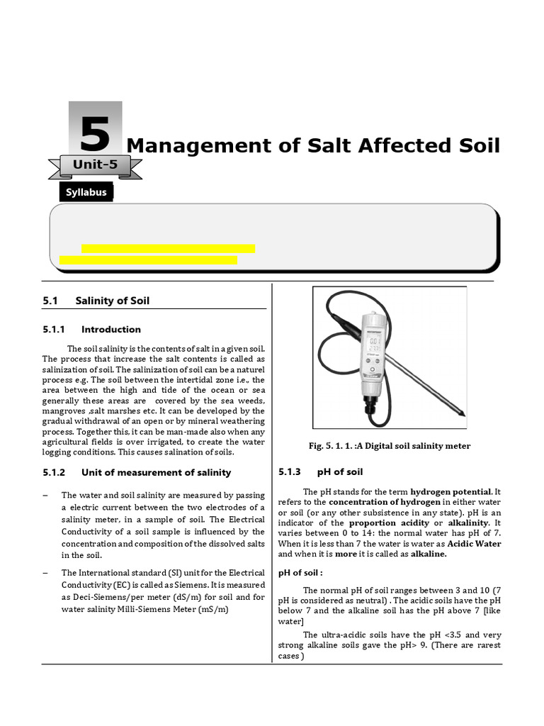 Management of Salt Affected Soil | PDF | Soil | Ph