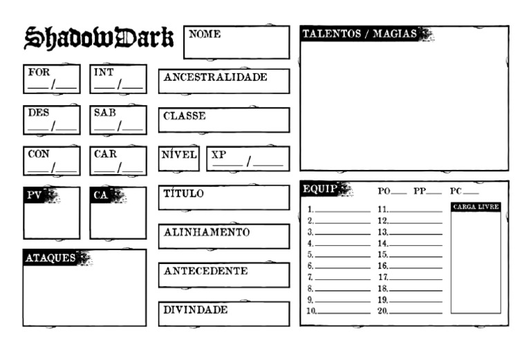 Ficha ShadowDark PT-BR Editável | PDF