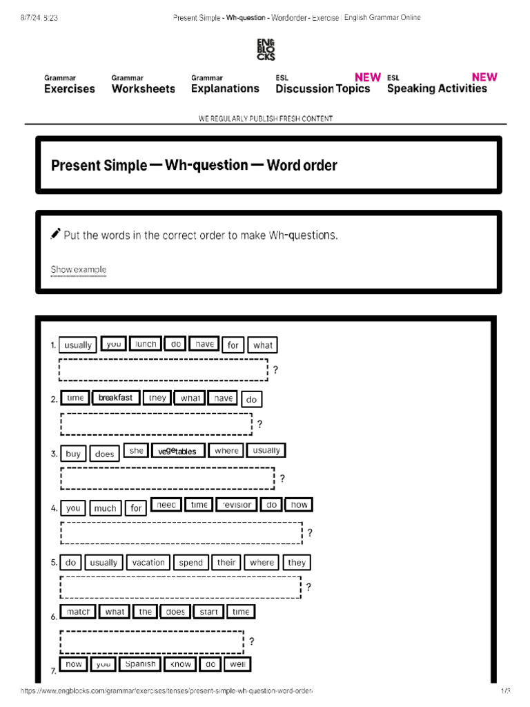 wh scrambled sentences | PDF