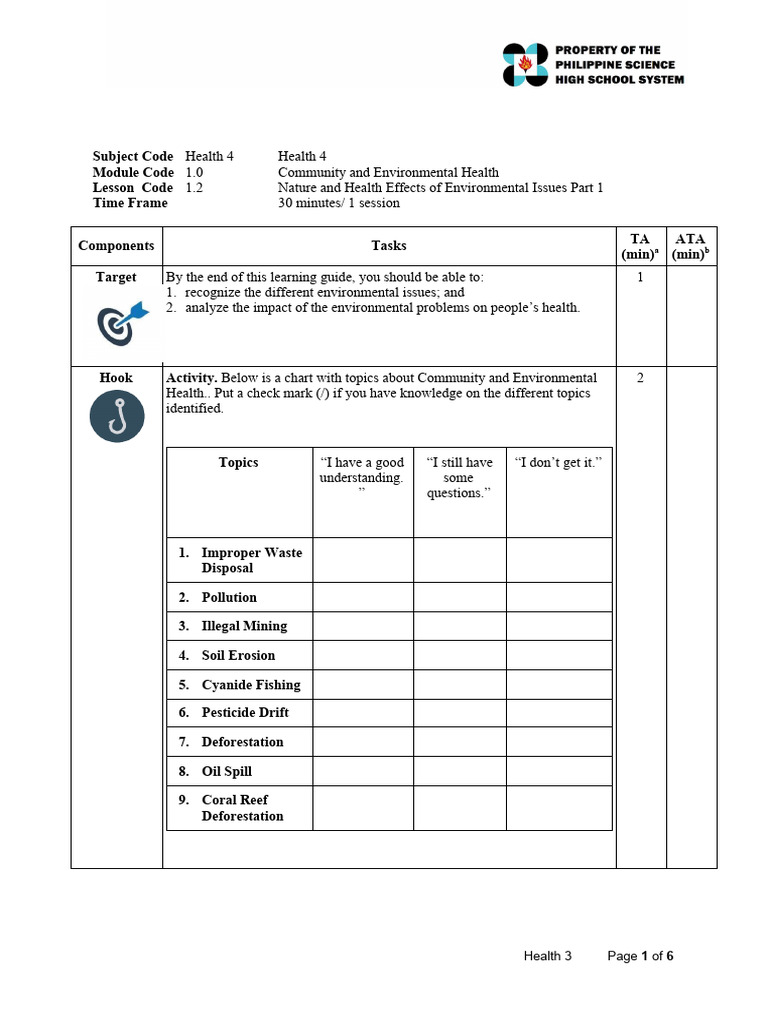 SLG Health 4 1.2 Nature and Health Effects of Environmental Issues Part 1 | PDF | Pollution ...