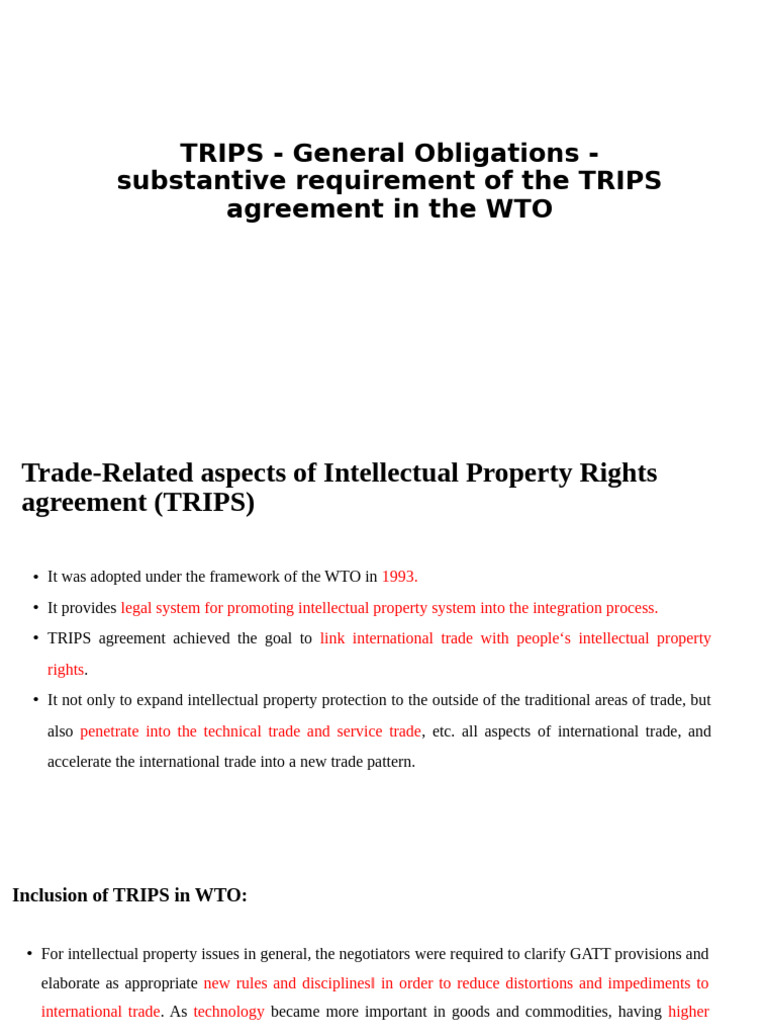 TRIPS Agreement: Key Obligations and Impact | PDF | Trips Agreement ...