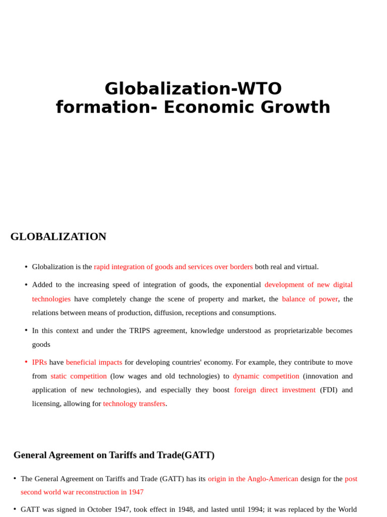Lec 1 -Globalization-WTO Formation- Economic Growth (1) | PDF | World ...