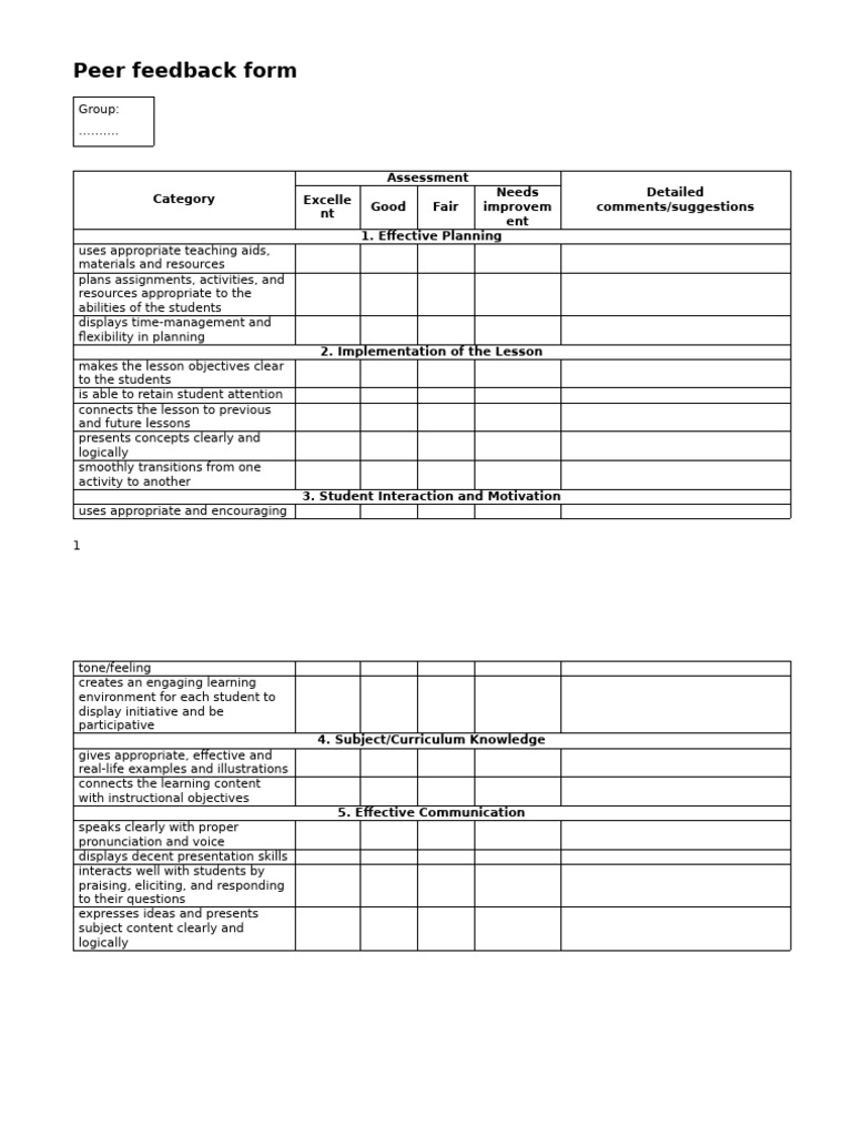 Peer Feedback Form | PDF