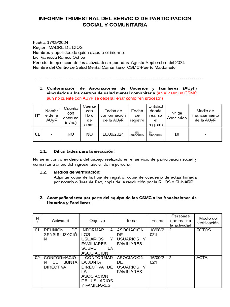 Modelo de Informe Trimestral para El Responsable Del Servicio de ...