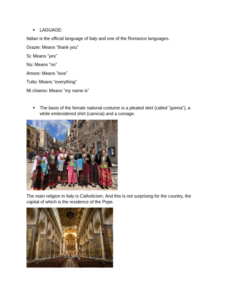 Italian Culture: Language, Food, and Traditions | PDF