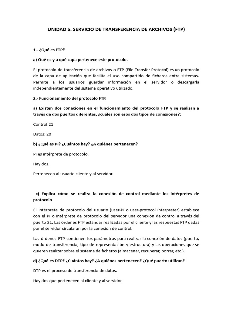 Ejercicios Del Tema 5 - FTP | PDF | Protocolo de transferencia de archivos | Informática