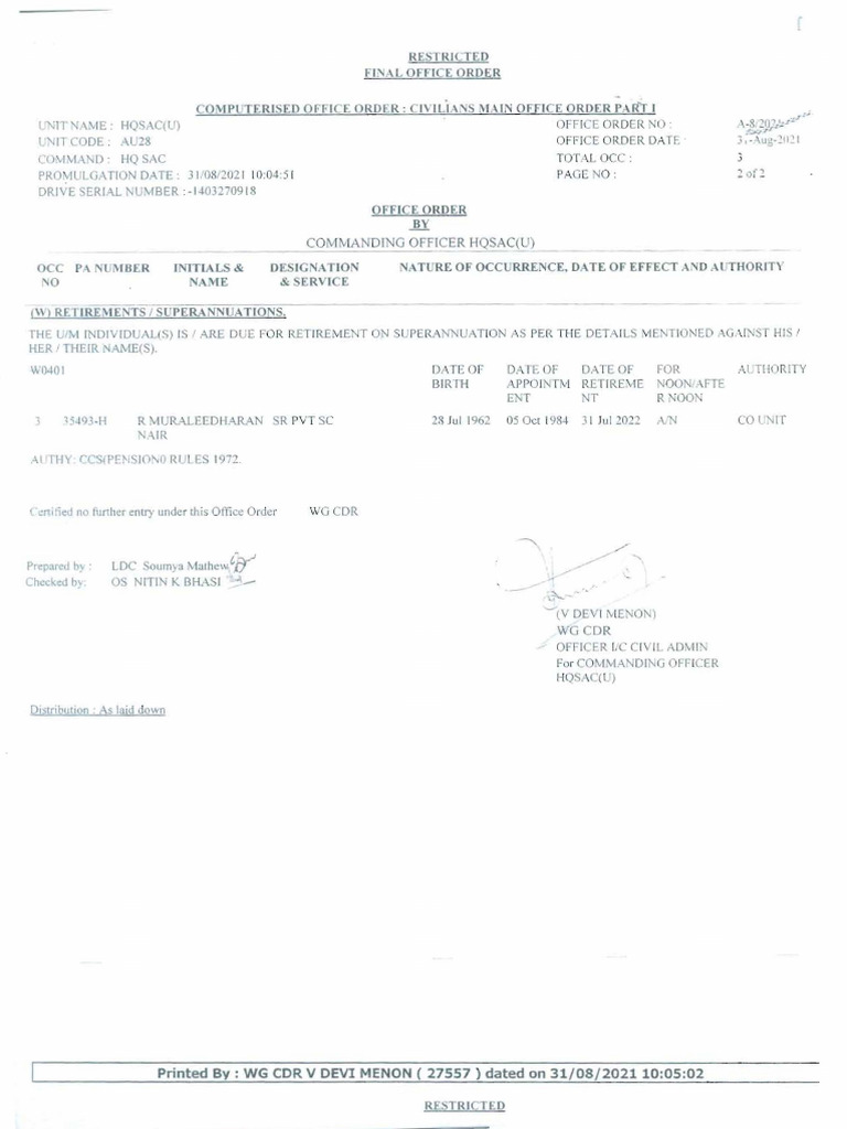 Military Retirement Order 2021 | PDF