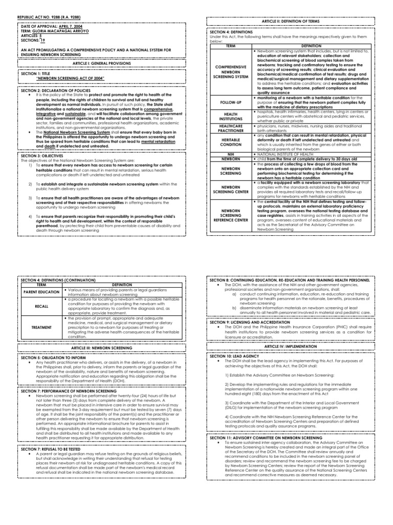 Newborn Screening Act 2004 | PDF | Medicine | Health Sciences