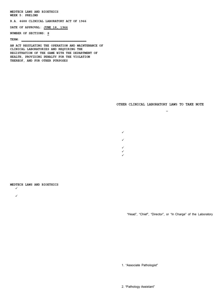 Ra 4688 Clinical Laboratory Act | PDF | Pathology | Clinical Pathology
