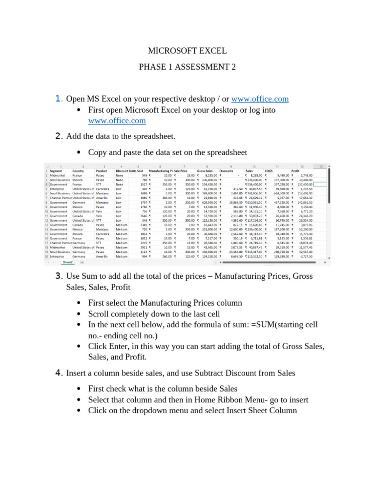 Naan Mudhalvan 3rd Semester Digital Skills Excel Phase 1 Assessment 2 | PDF