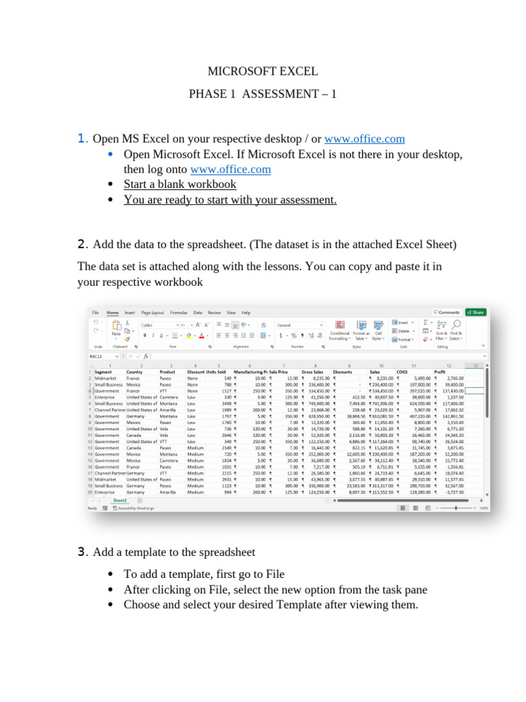 Naan Mudhalvan 3rd Semester Digital Skills Excel Phase 1 Assessment 1 | PDF