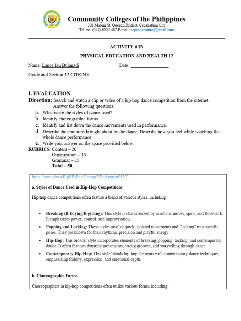 Activity 6 in Pe Health | PDF | Dances | Choreography