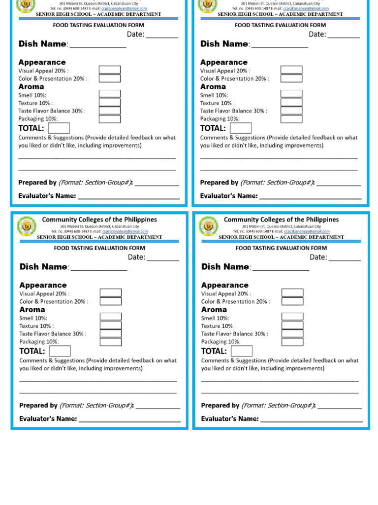 Food Tasting Evaluation Form | PDF