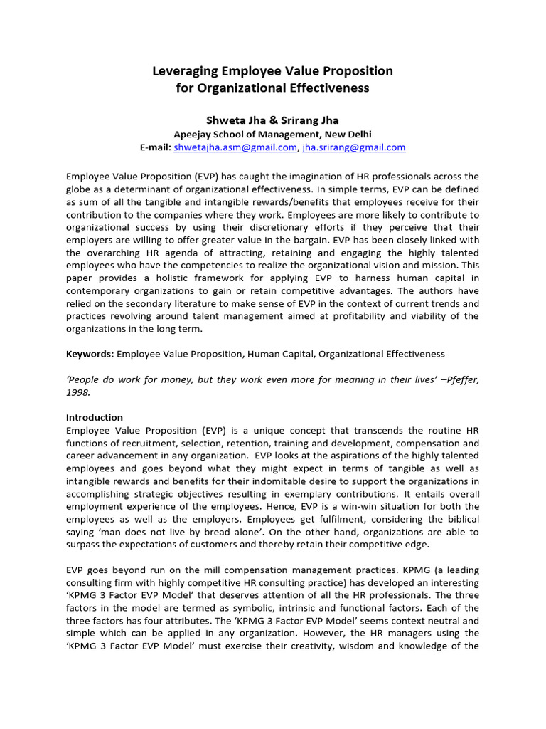 Enhancing Organizational Effectiveness with EVP | PDF | Employment ...
