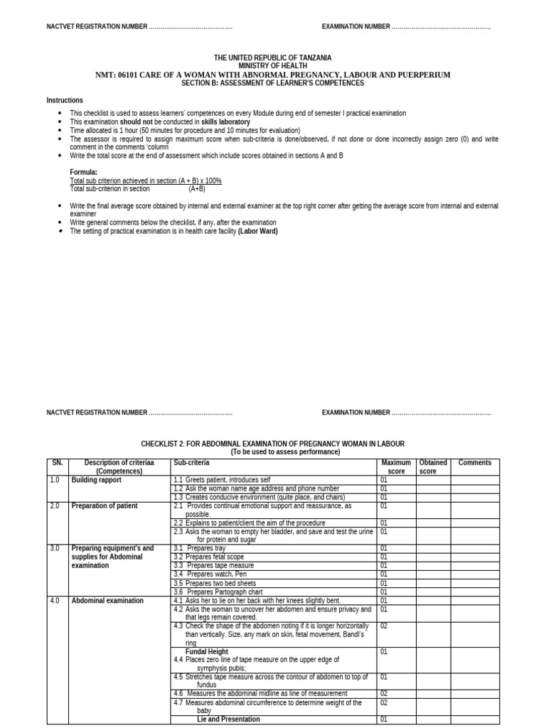 Checklist 11 - Abdominal Examination To A Woman | PDF | Abdomen | Uterus