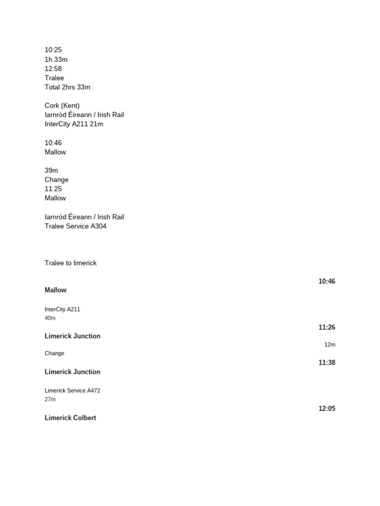 Cork to Tralee Transport Timetable | PDF