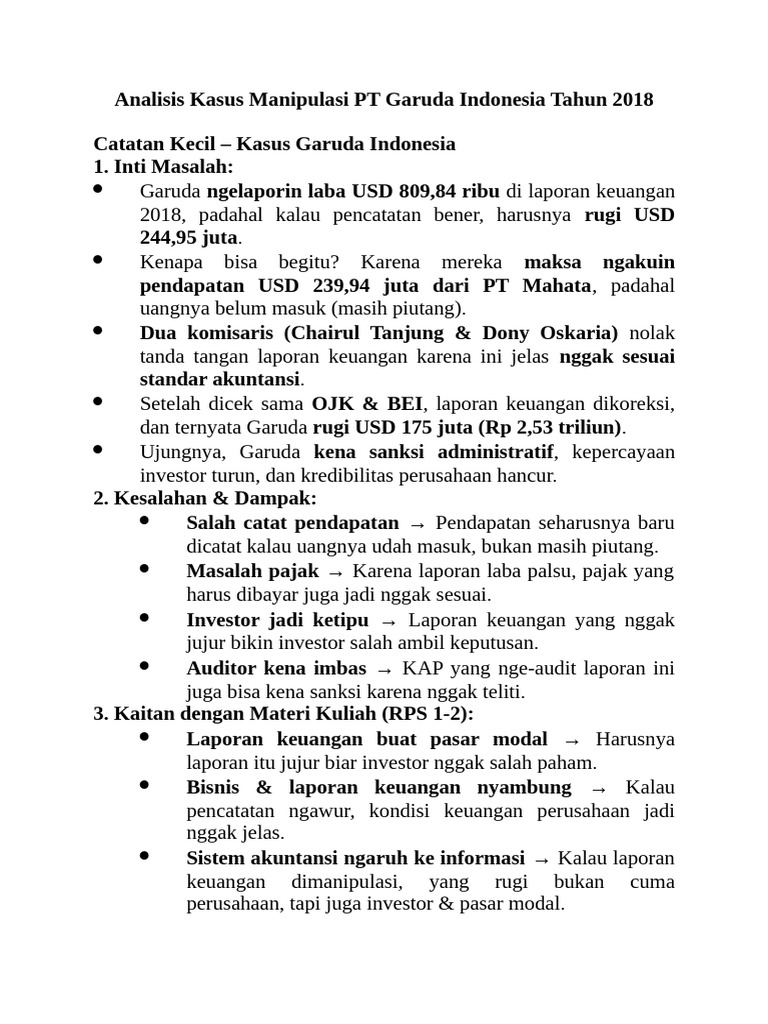 Manipulasi Laporan Keuangan Garuda 2018 | PDF