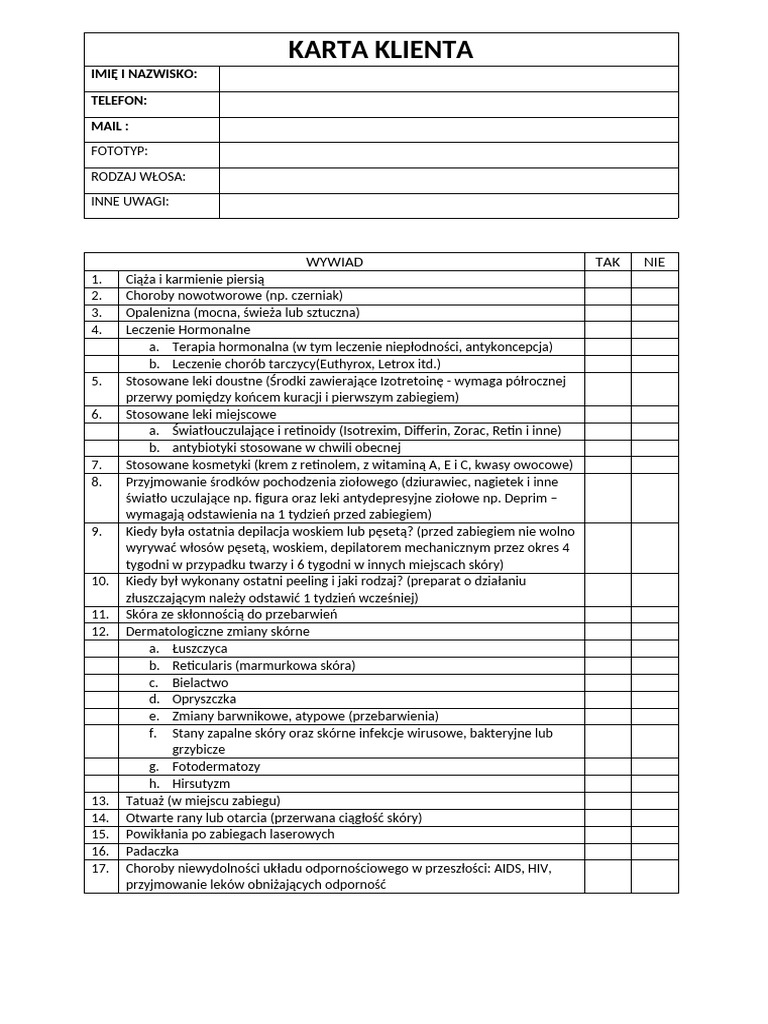 KARTA KLIENTA Laser | PDF