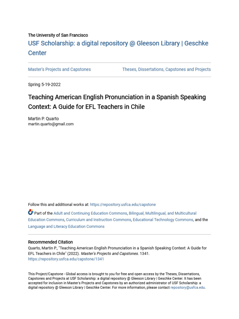 Teaching American English Pronunciation in a Spanish Speaking Context | PDF | Second Language ...