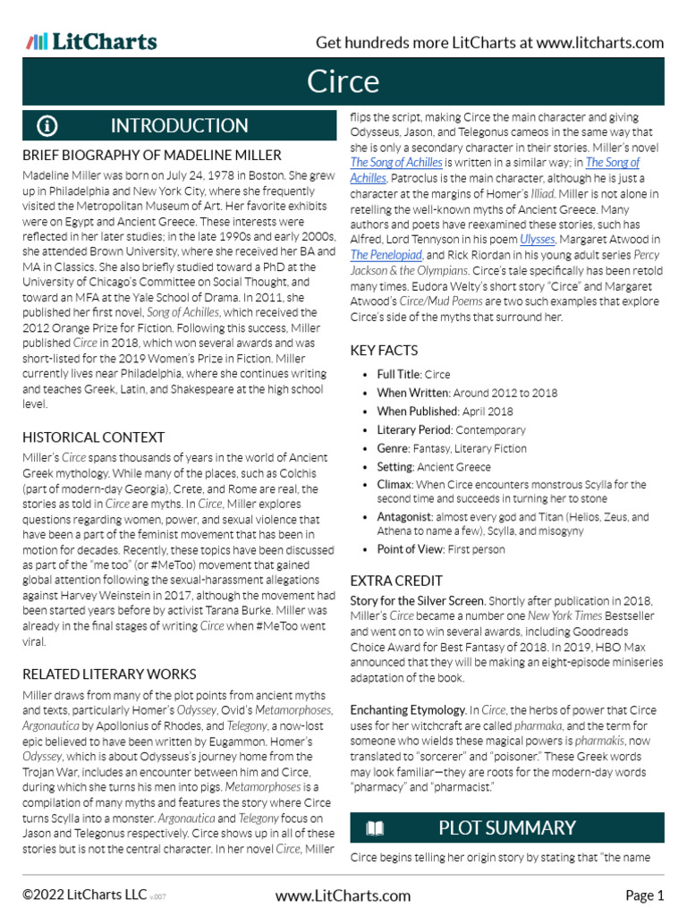 Circe LitChart | PDF | Penelope | Odysseus