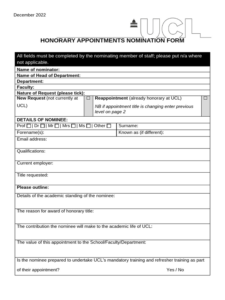 UCL Honorary Appointment Form | PDF