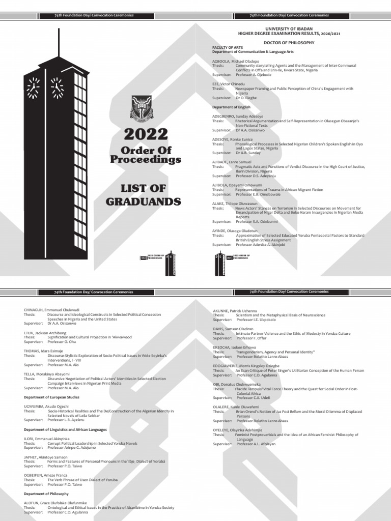 University of Ibadan Graduation list 2022 | PDF | Nigeria | Rice