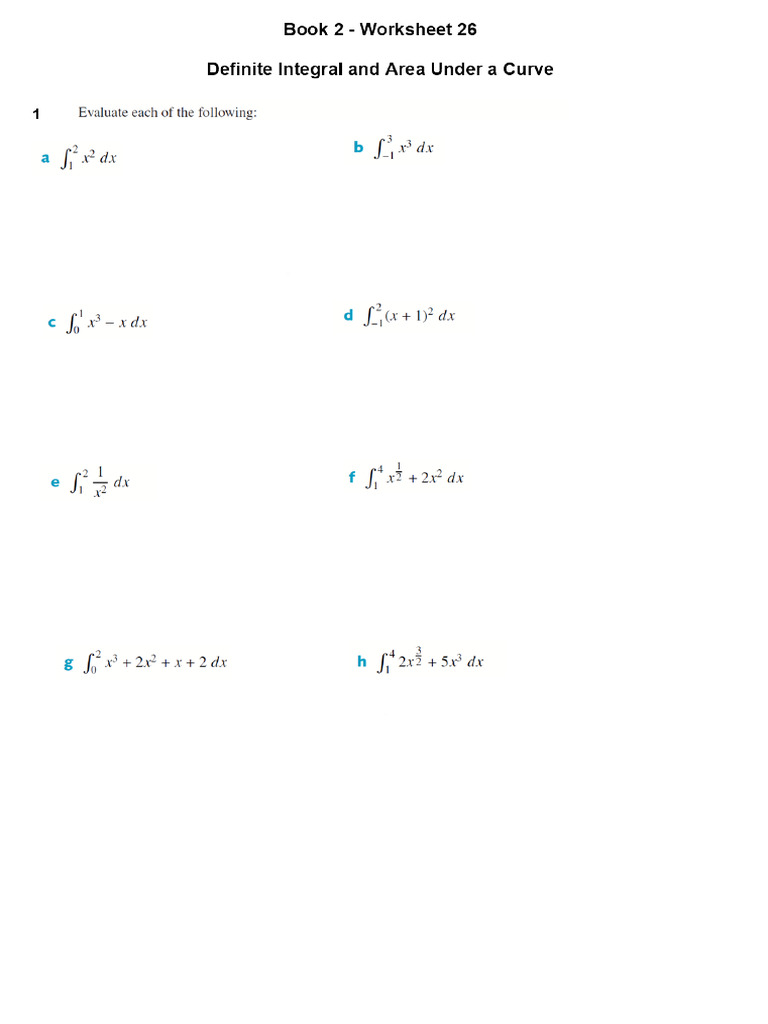 BK 2 - WS 26 - Definite Integral and Area Under A Curve | PDF