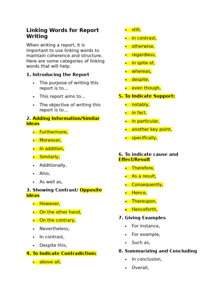 Linking Words for Report Writing | PDF | Epistemology